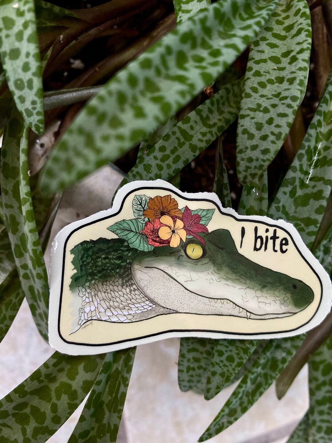 I Bite Floral Alligator Vinyl Sticker - Etsy