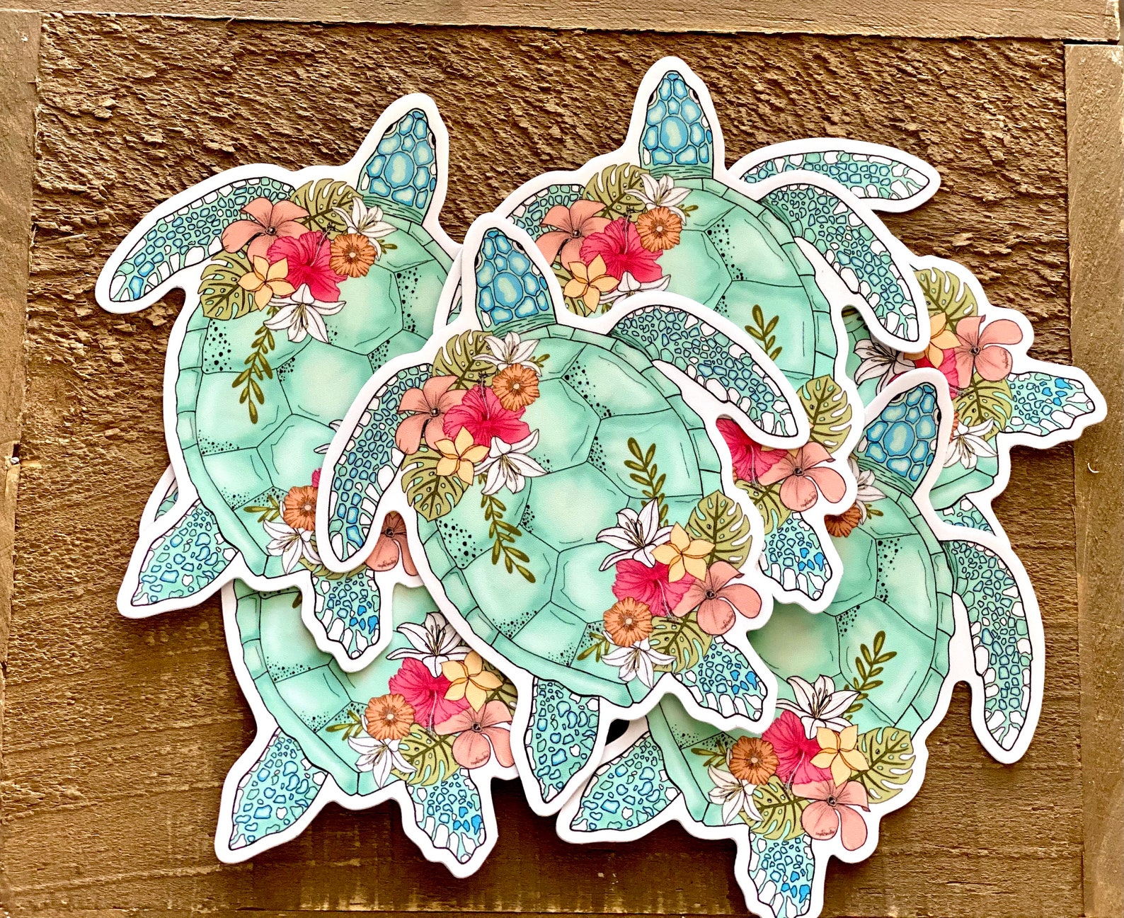 Sea Turtle Floral Sticker Decal - Etsy