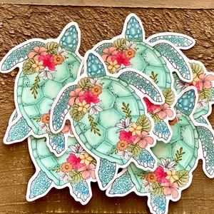 Sea Turtle Floral Sticker Decal - Etsy