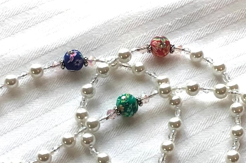 Girl’s First Holy Communion White Shell Rosary With Flower Clay Beads ...