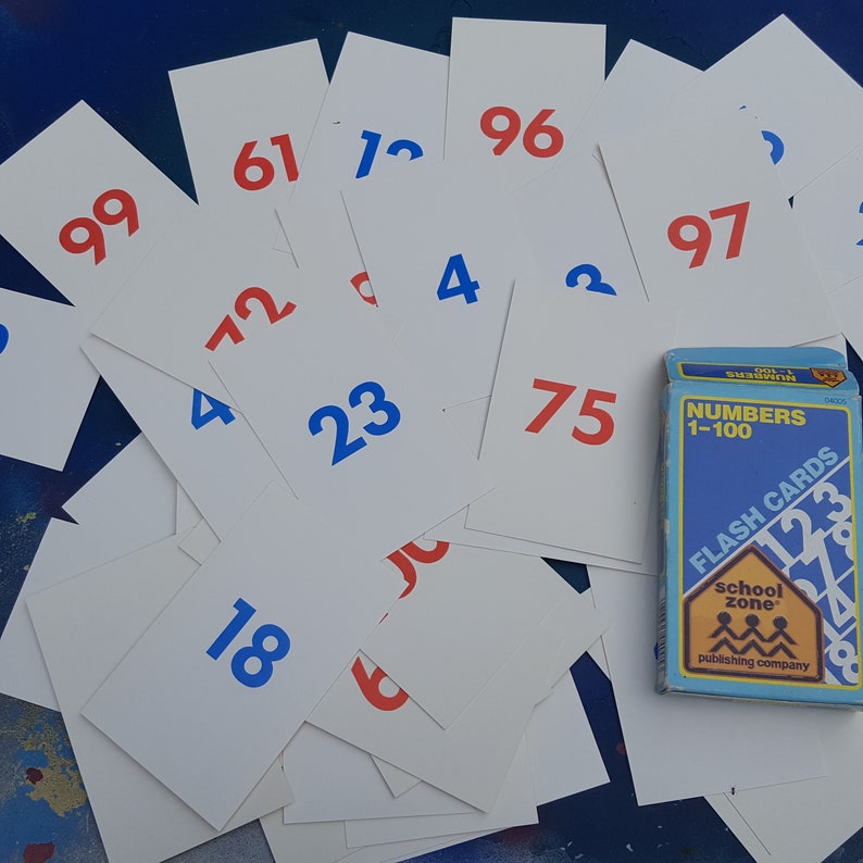 Vintage School Zone Number Flash Cards: Full Deck, Red & Blue - Etsy