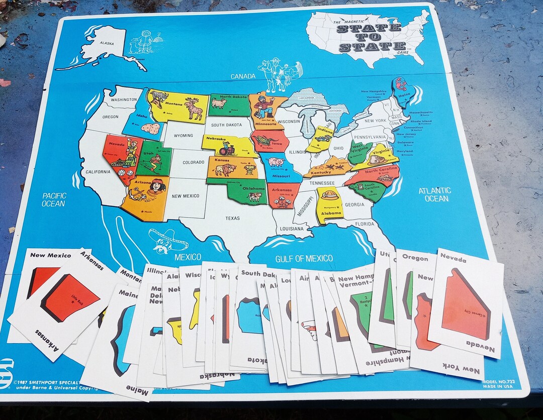 Magnetic State to State Game Board Vintage Game United States Map 80s ...