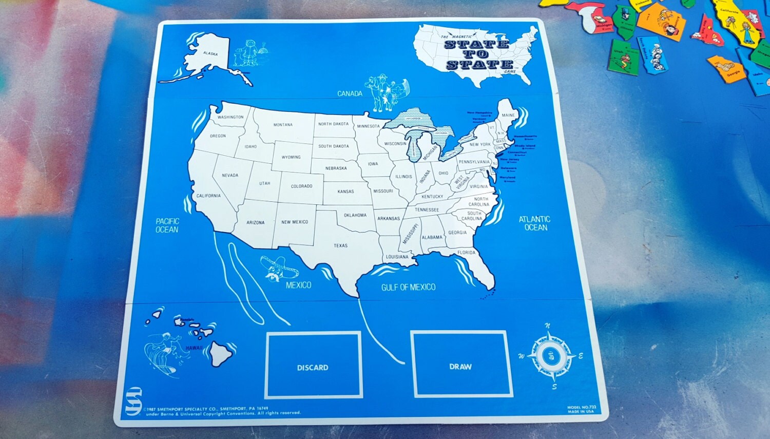 Magnetic State to State Game Board Vintage Game United States Map 80s ...