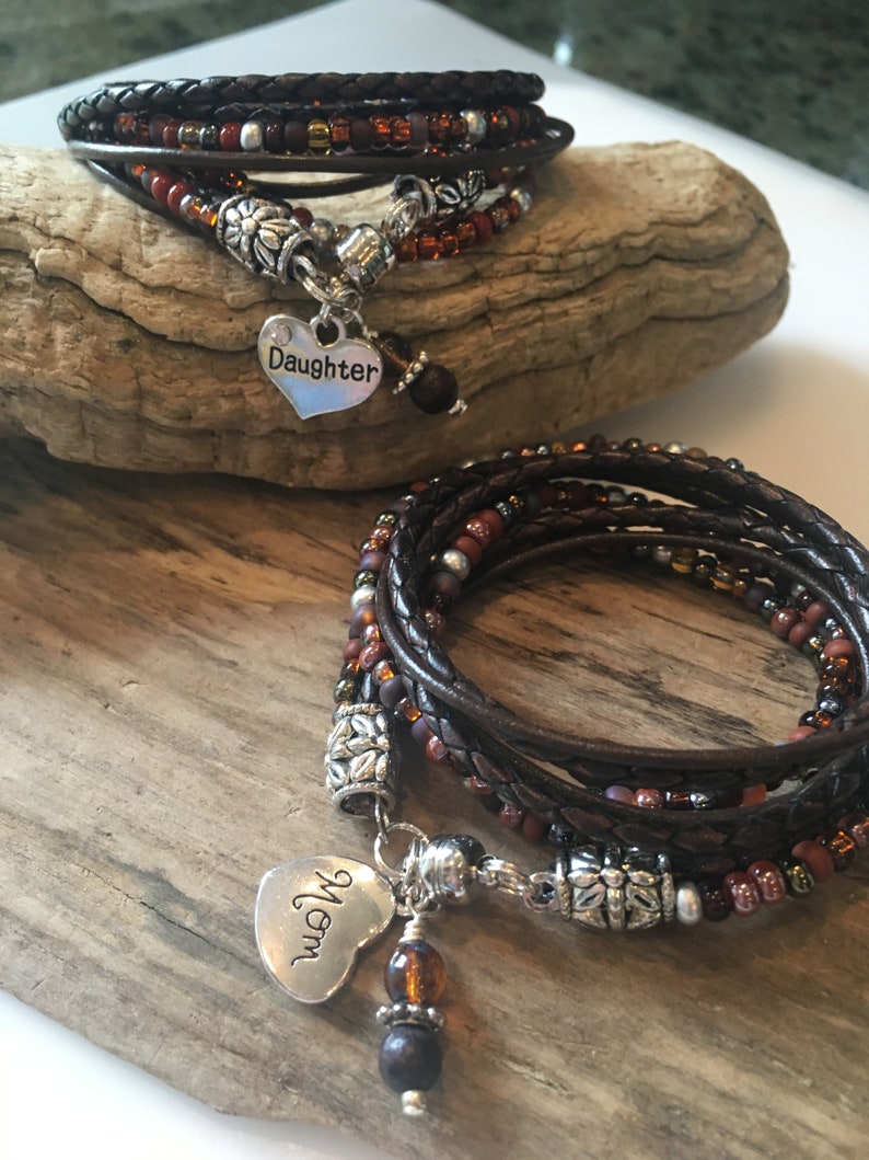 Brown Leather Bracelet Stack Boho Wrap Bracelet Leather - Etsy