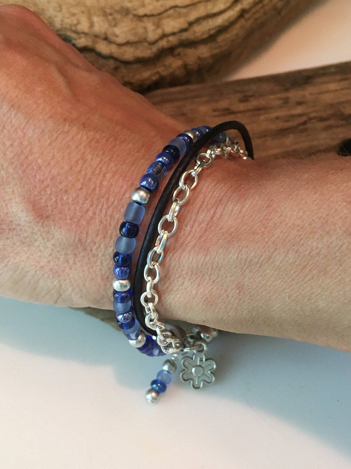 Boho Bracelet, Beaded Bracelet, Leather, Chain Beaded Boho Bracelet ...
