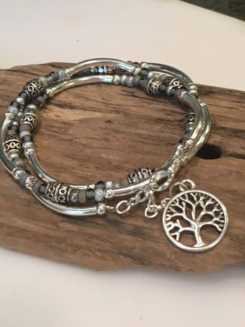 Boho Wrap Bracelet Beaded Tube Wrap Silver L/gray Mix Wrap - Etsy