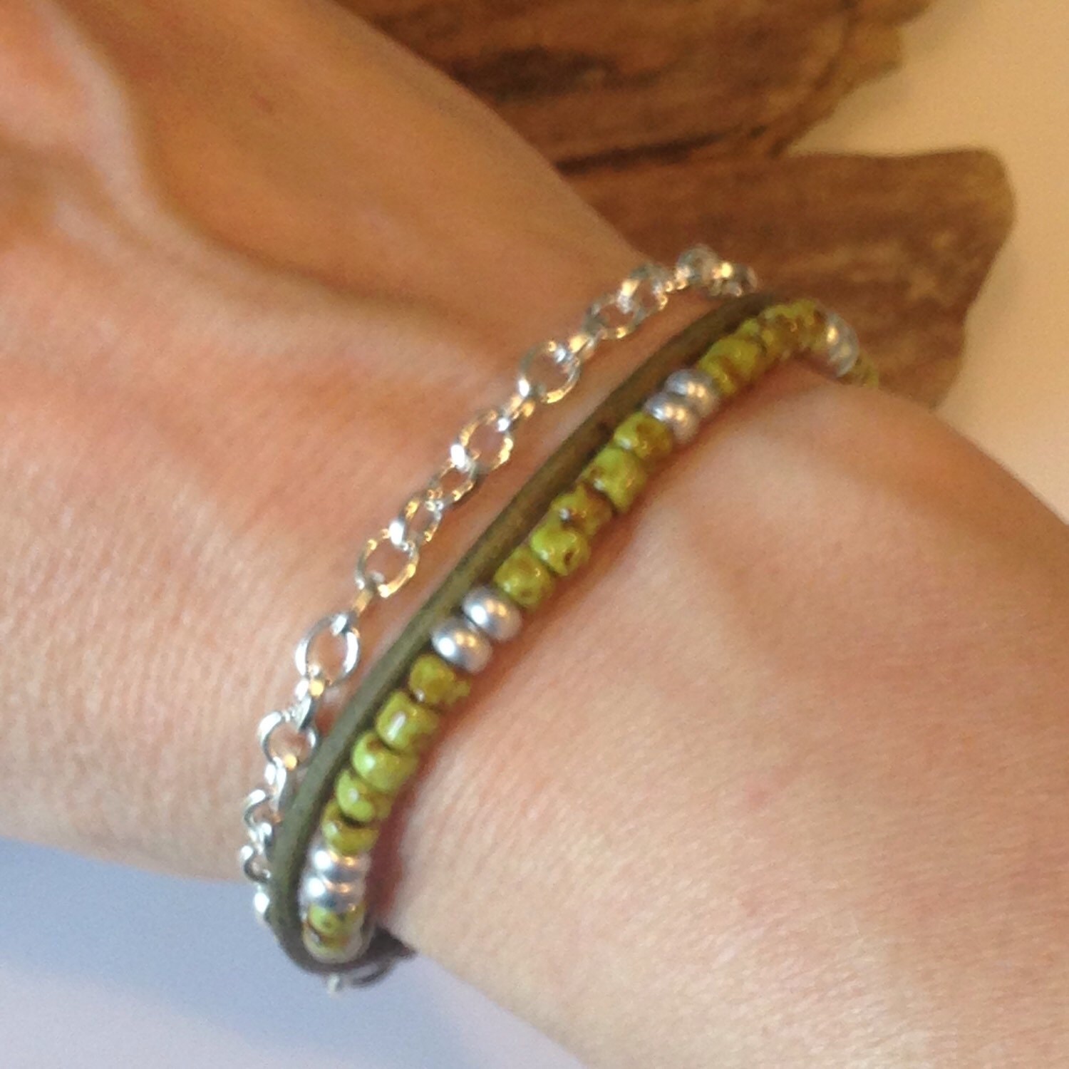 Spring BraceletBoho Bracelet Single Wrap Moss green | Etsy