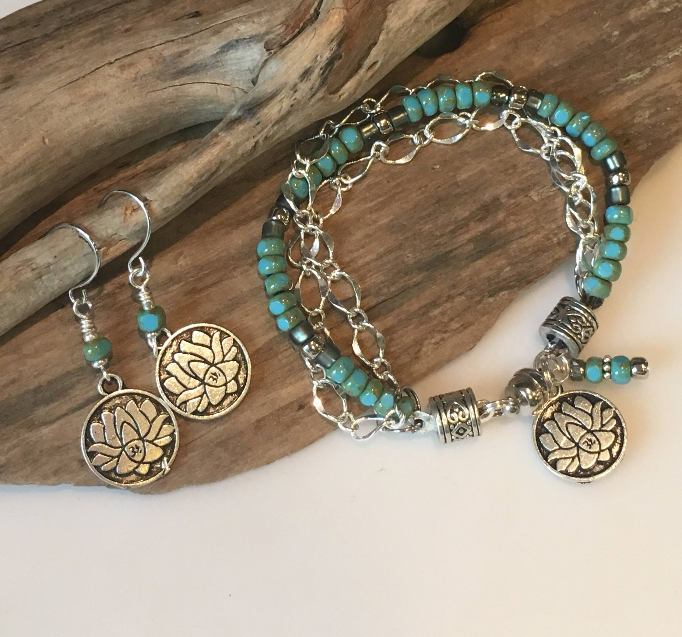 Jewelry Set Boho Jewelry Blue Turquoise Sterling Bracelet | Etsy