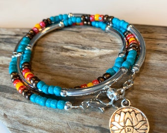 Boho Wrap Bracelet Beaded Tube Wrap Silver L/gray Mix Wrap - Etsy