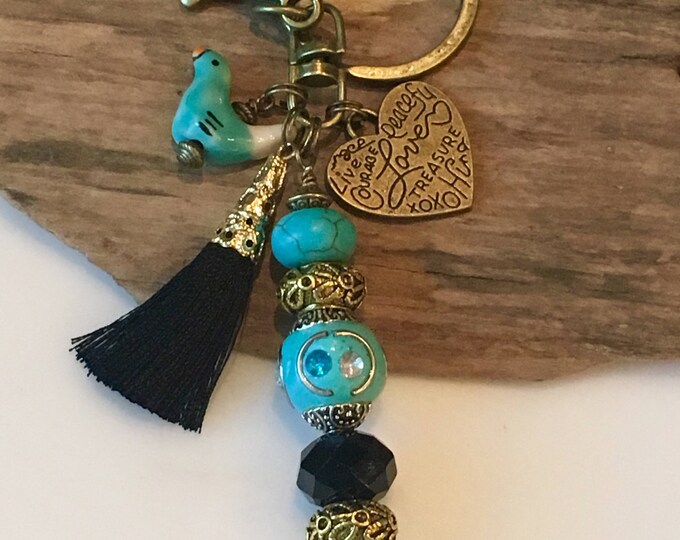 Boho Keychain Beaded Tassel Keychain Black Blue and - Etsy