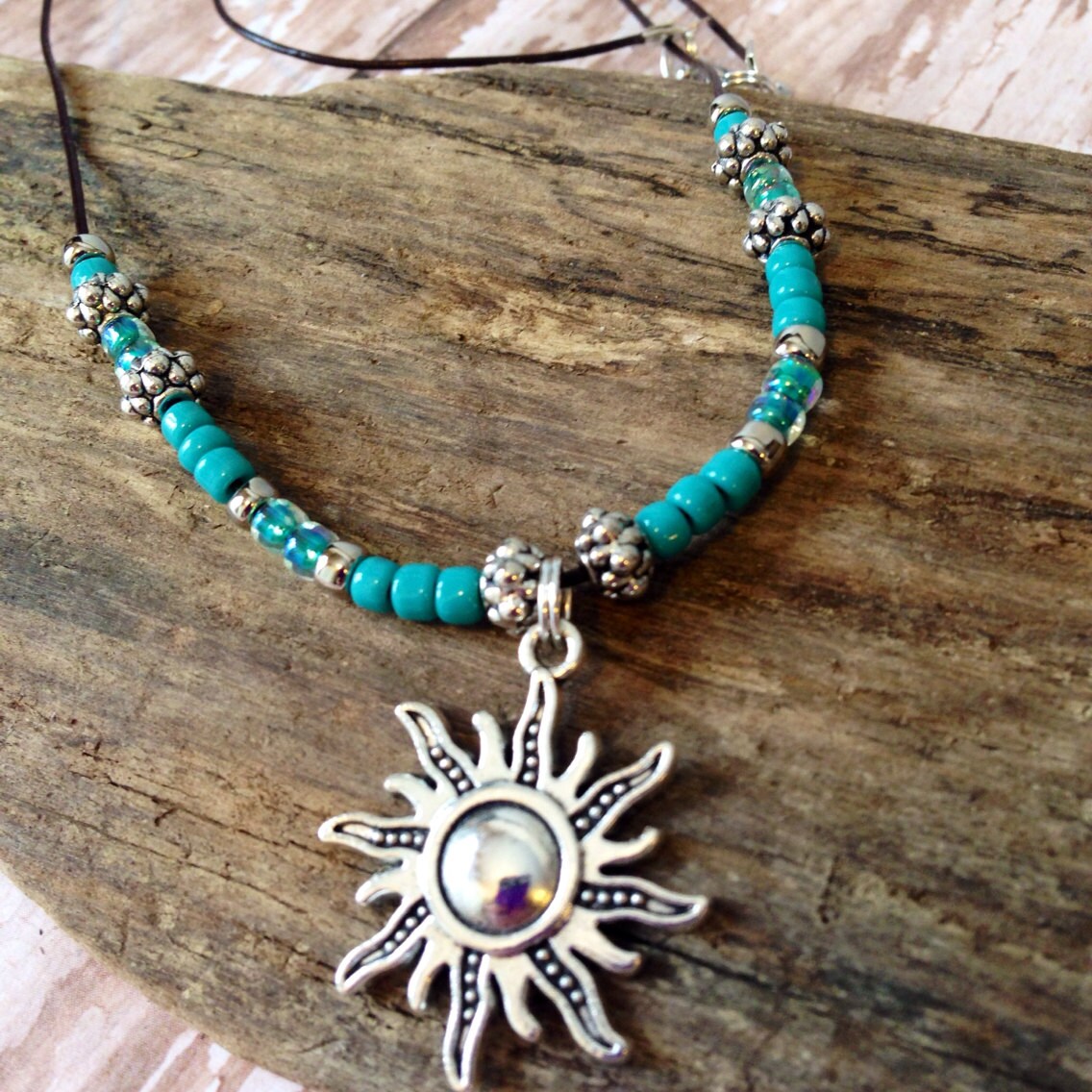 Boho Beaded Necklace CHOOSE Your CHARM Leather Cord - Etsy