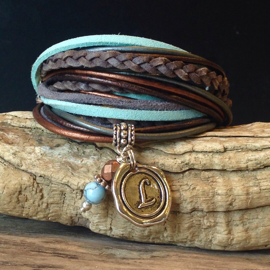 Leather Wrap, Boho Wrap,cuff Wrap, Leather Wrap Bacelet, Custom CHARMS ...