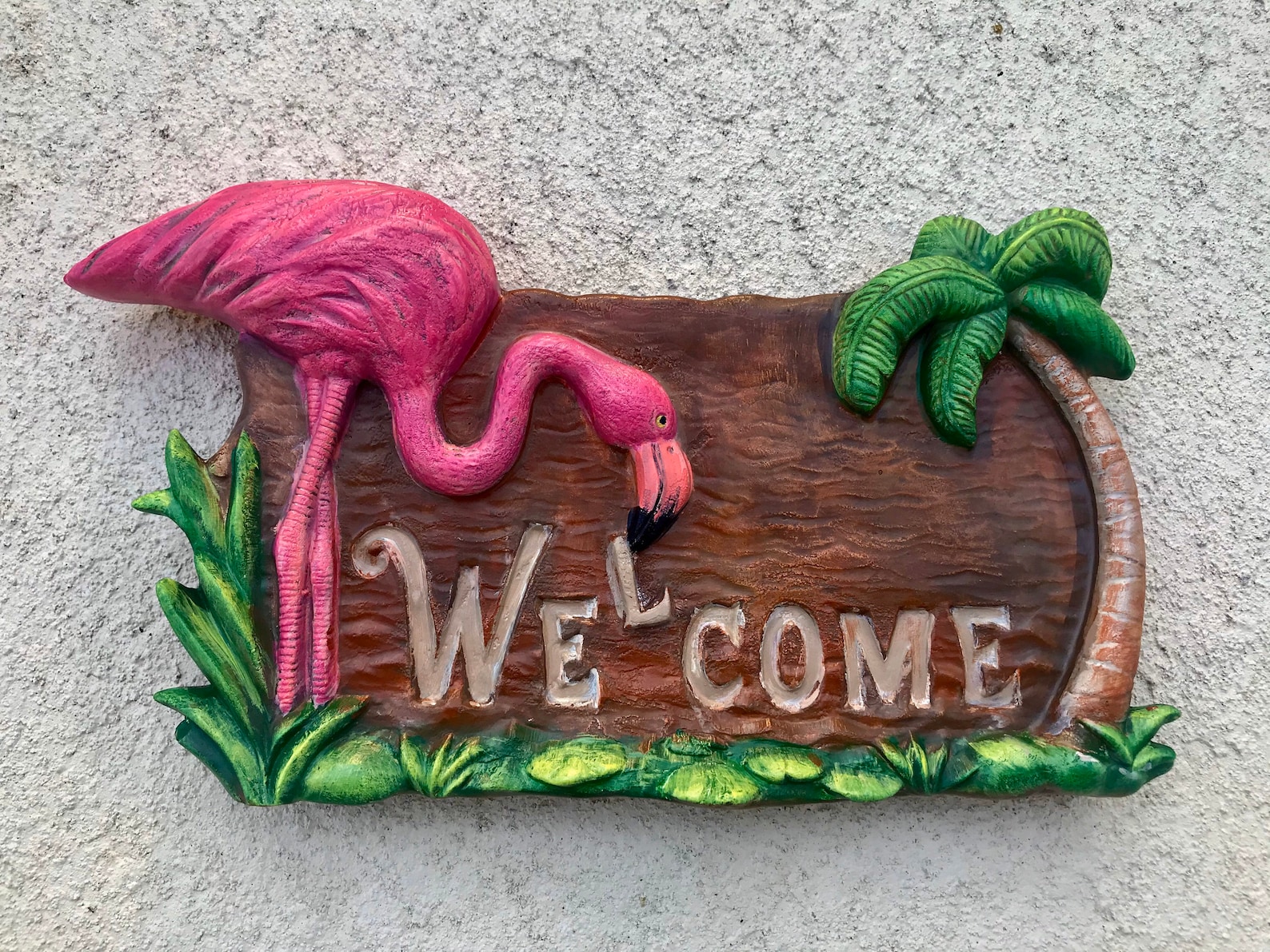 Flamingo Welcome Sign Pink Flamingo Wall Decor Ready to ship | Etsy