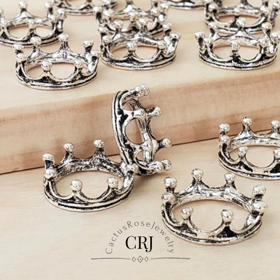 Crown Ring Silver Toned Antiqued Finish Small Royalty Charm - Etsy
