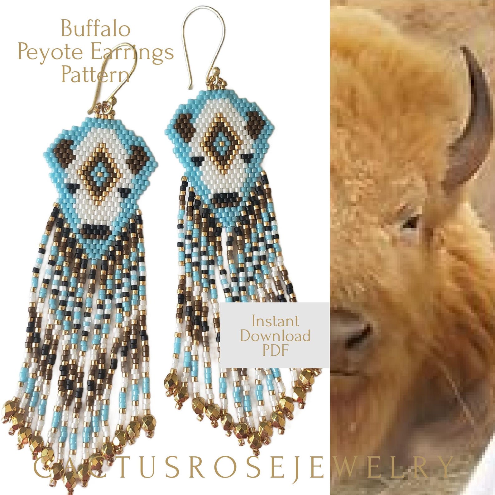Buffalo Southwestern Diamond Earrings With Fringe Peyote Stitch With ...