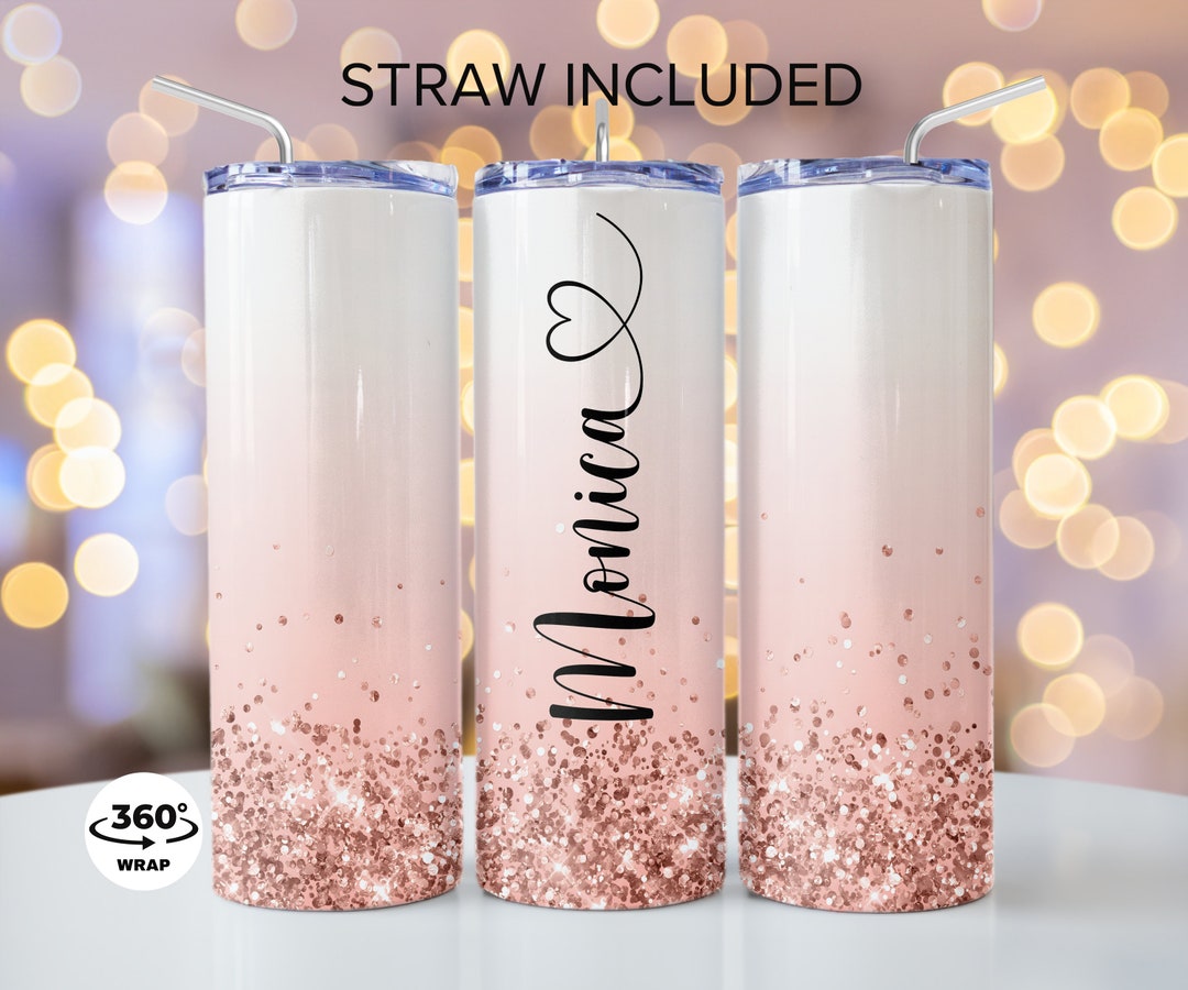 Personalized Pink Sparkle Tumbler: Custom 20oz Stainless Steel Travel ...