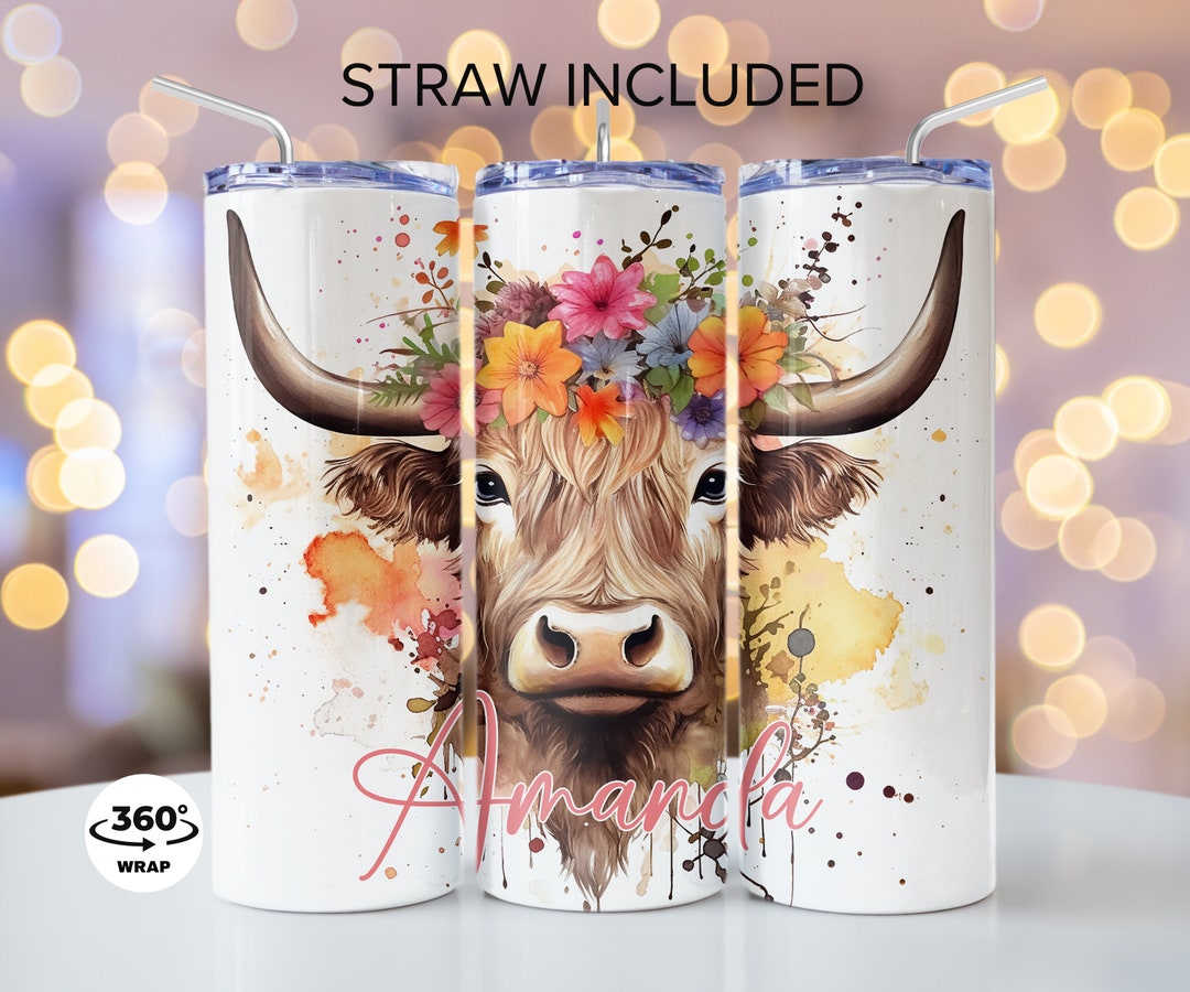 Highland Cow Tumbler, Highland Cow Gifts, Cow Gift for Her, Floral ...