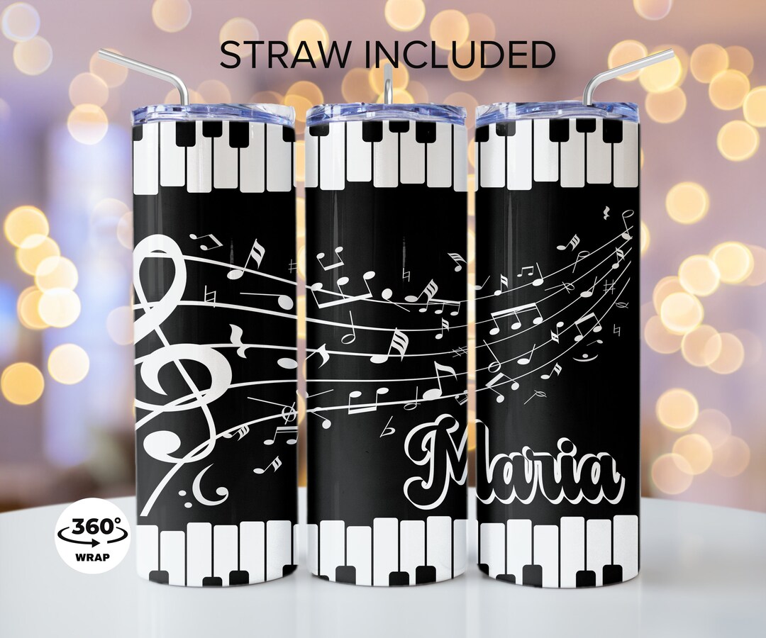 Piano Music Notes Tumbler, Custom Name Tumbler, Music Student Gift ...