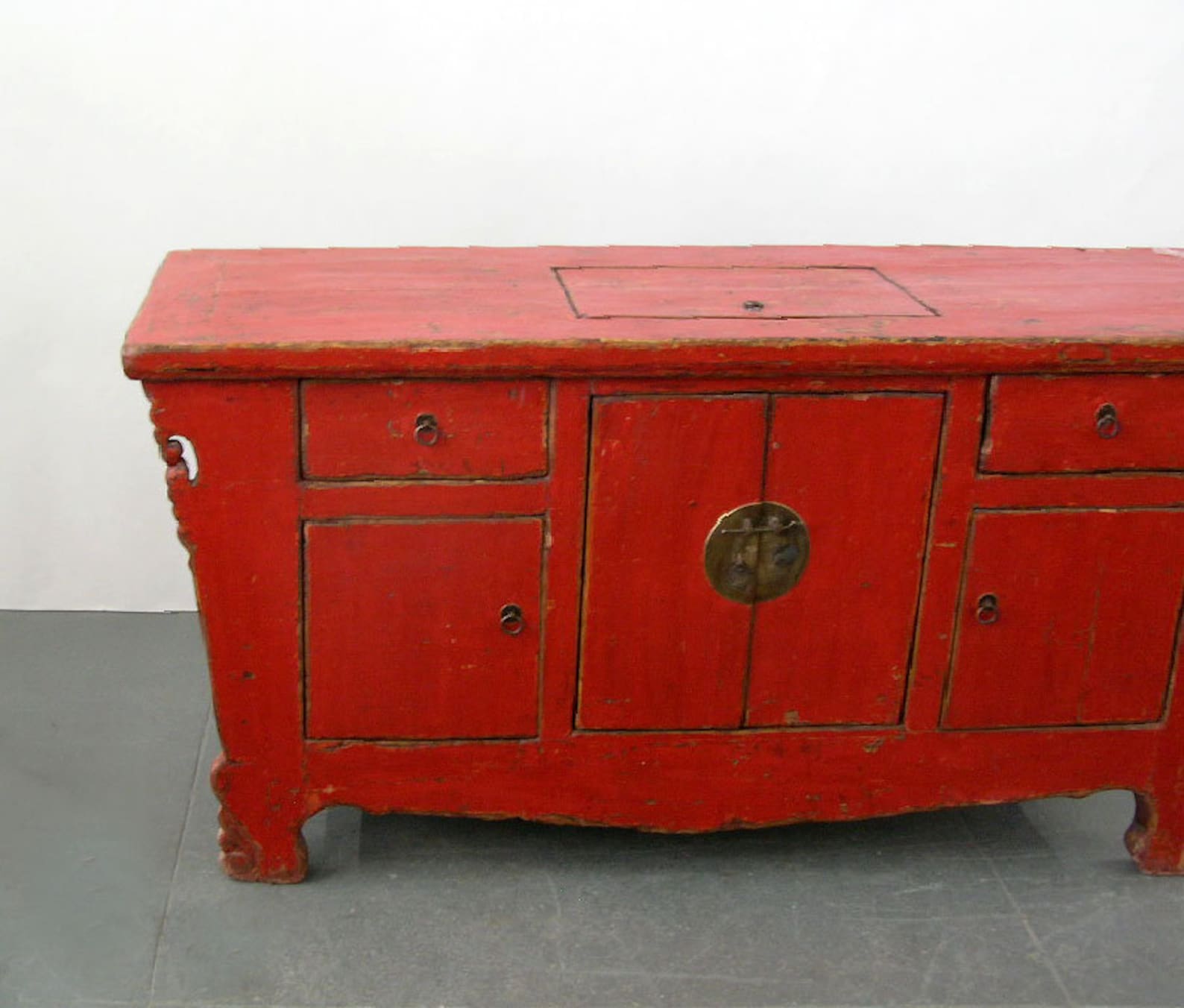 Large Antique Chinese Northern Country-style Red Lacquer Sideboard - Etsy