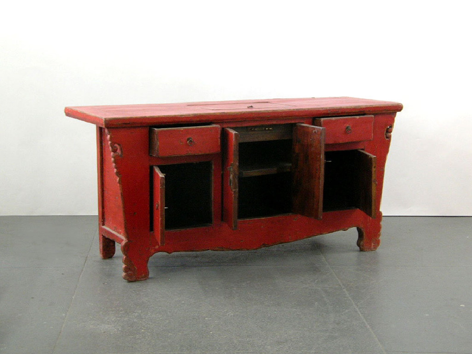 Large Antique Chinese Northern Country-style Red Lacquer Sideboard - Etsy