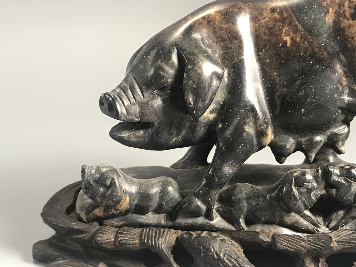 Antique Chinese Stone Carving of Pigs sow and Piglets - Etsy