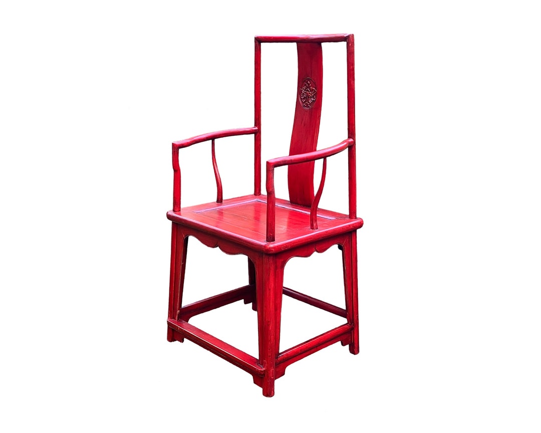 Vintage Chinese Ming-style Red Lacquer Wood High Back Armchair - Etsy