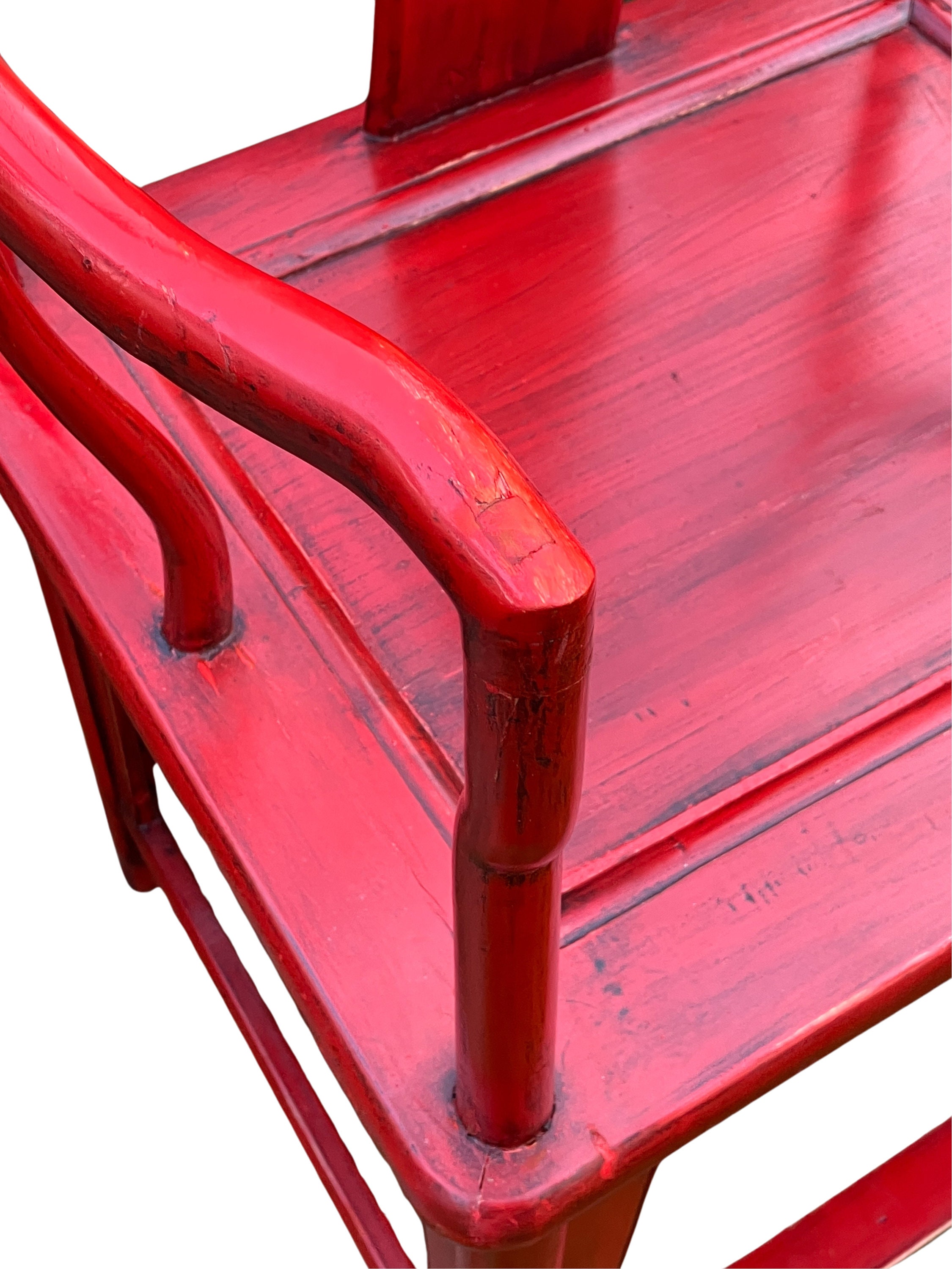 Vintage Chinese Ming-style Red Lacquer Wood High Back Armchair - Etsy