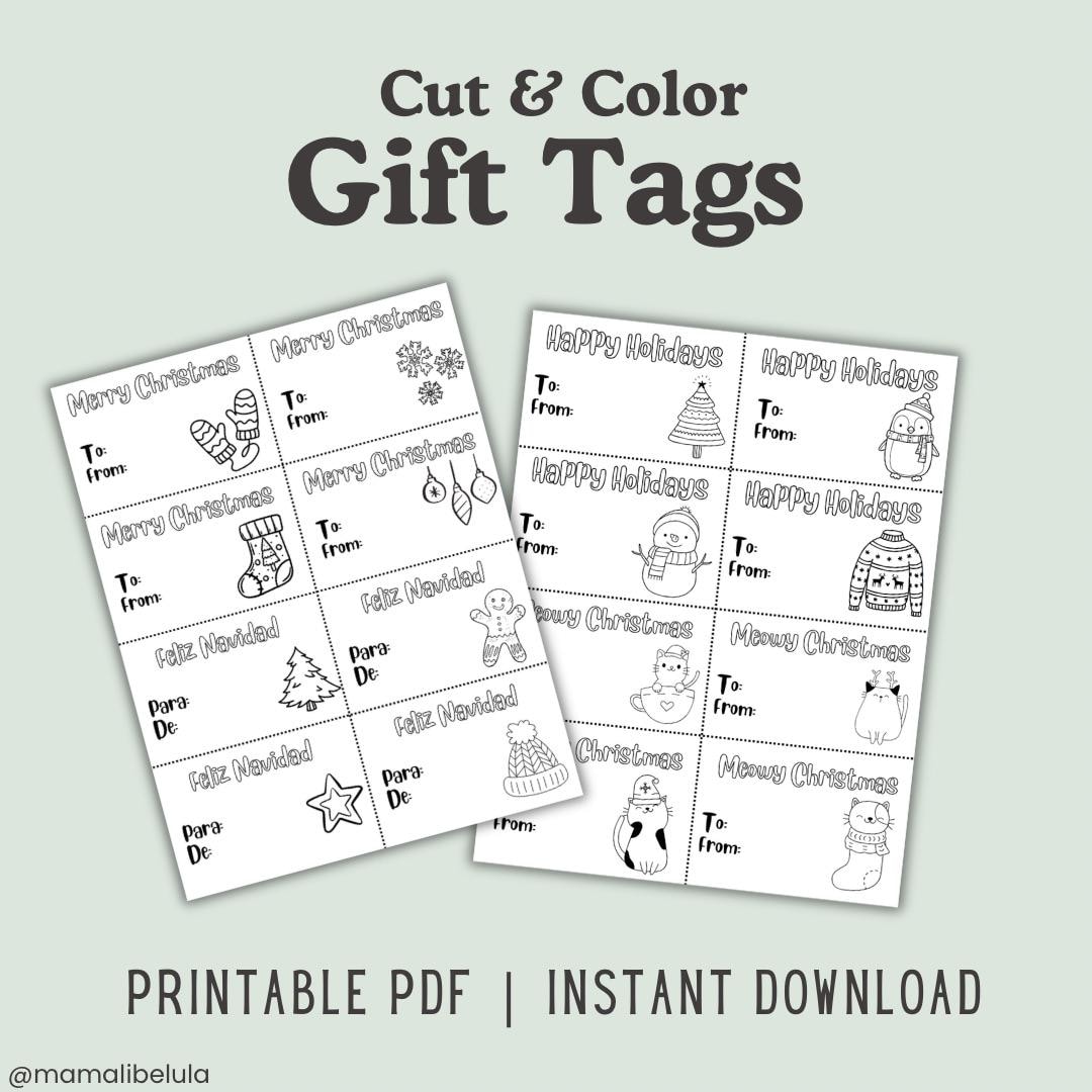 Festive Christmas Gift Tags | Kids Cut & Color Activity (printable PDF ...
