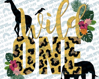 Safari Animals Wild One PNG, 1st Birthday Safari Clip Art, Giraffe ...