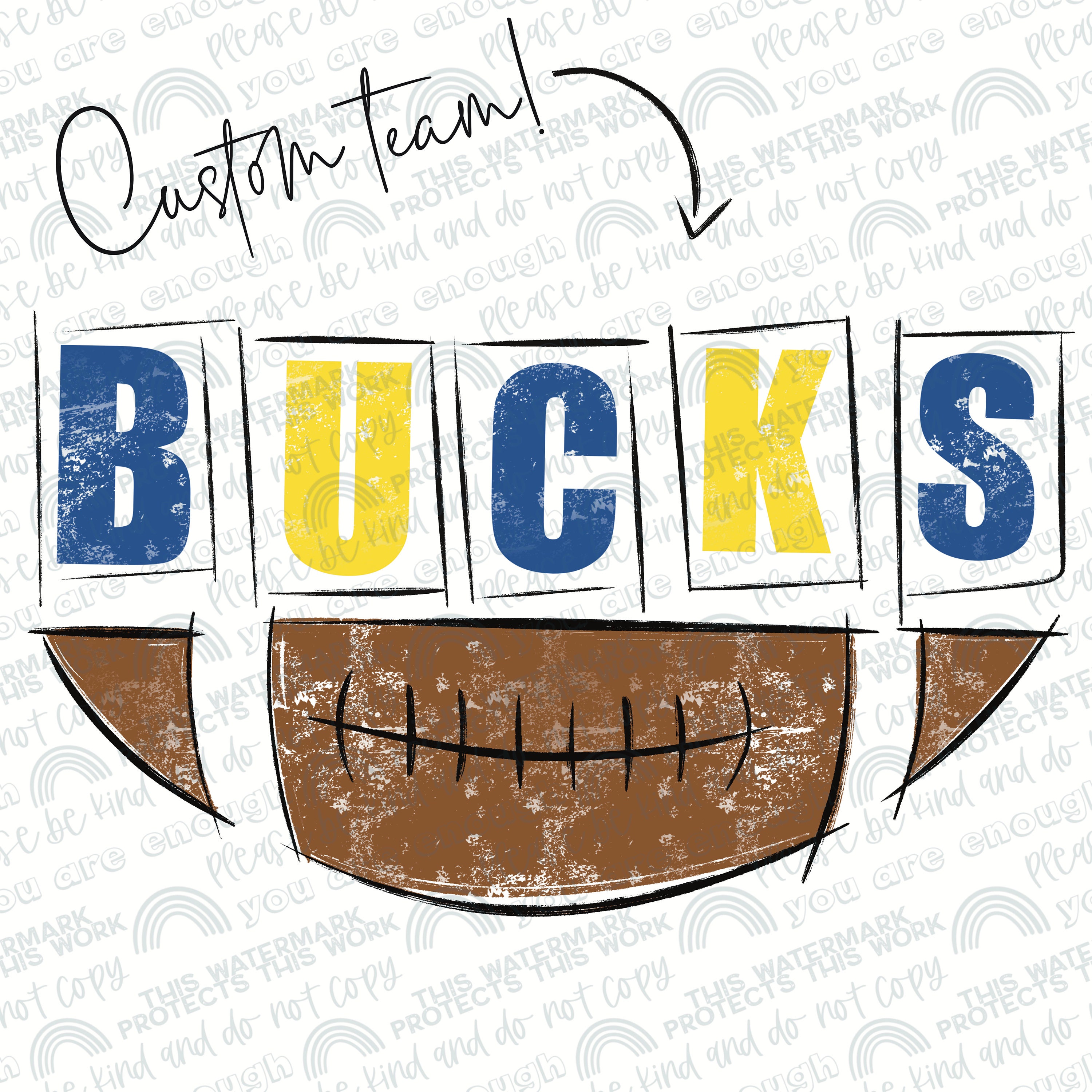 Custom Team Name Hand Drawn Football PNG - Etsy