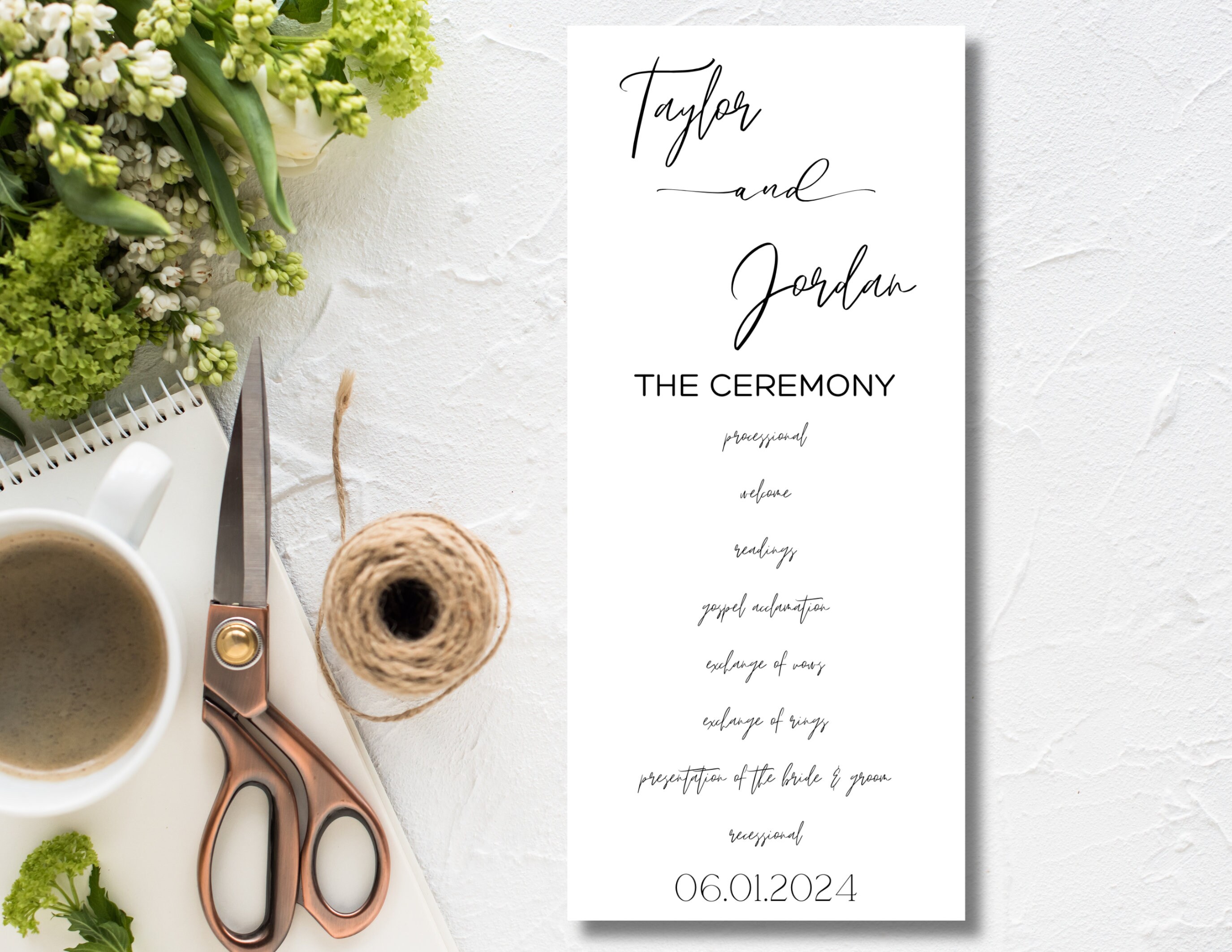 Minimalist Wedding Program Template, Printable Wedding Program, Black ...