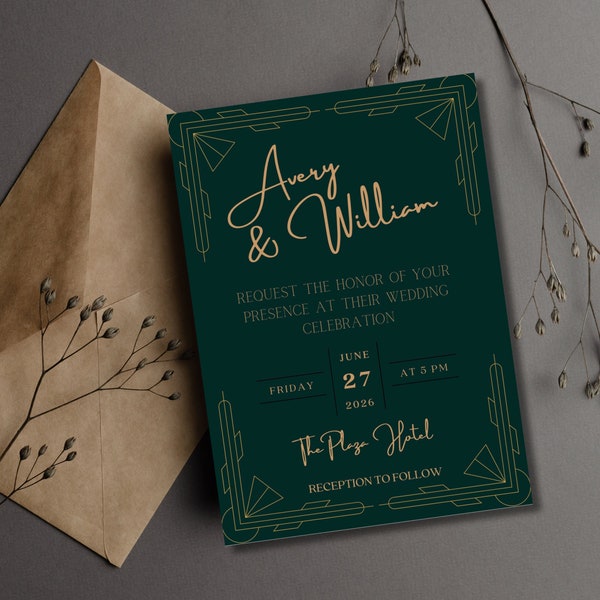 Art Deco Wedding Invitation - Etsy