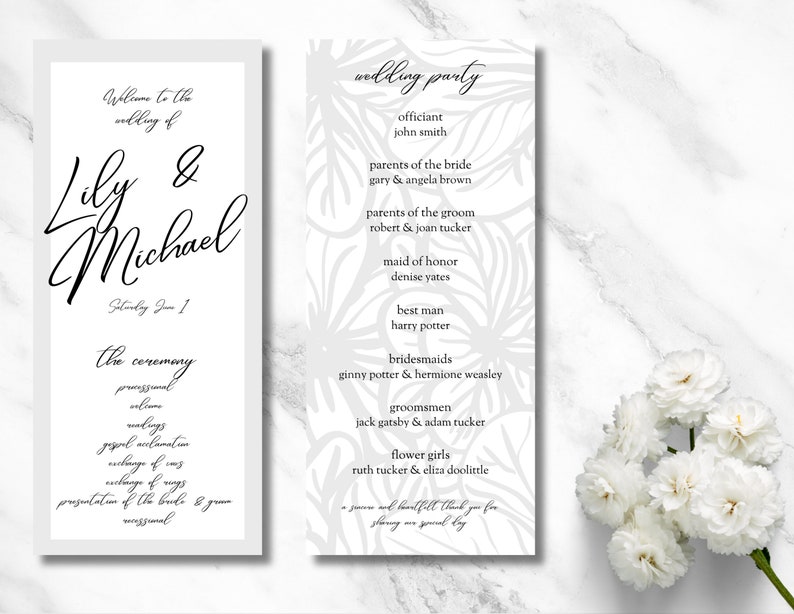 Minimalist Floral Wedding Program Template (digital Download) - Etsy