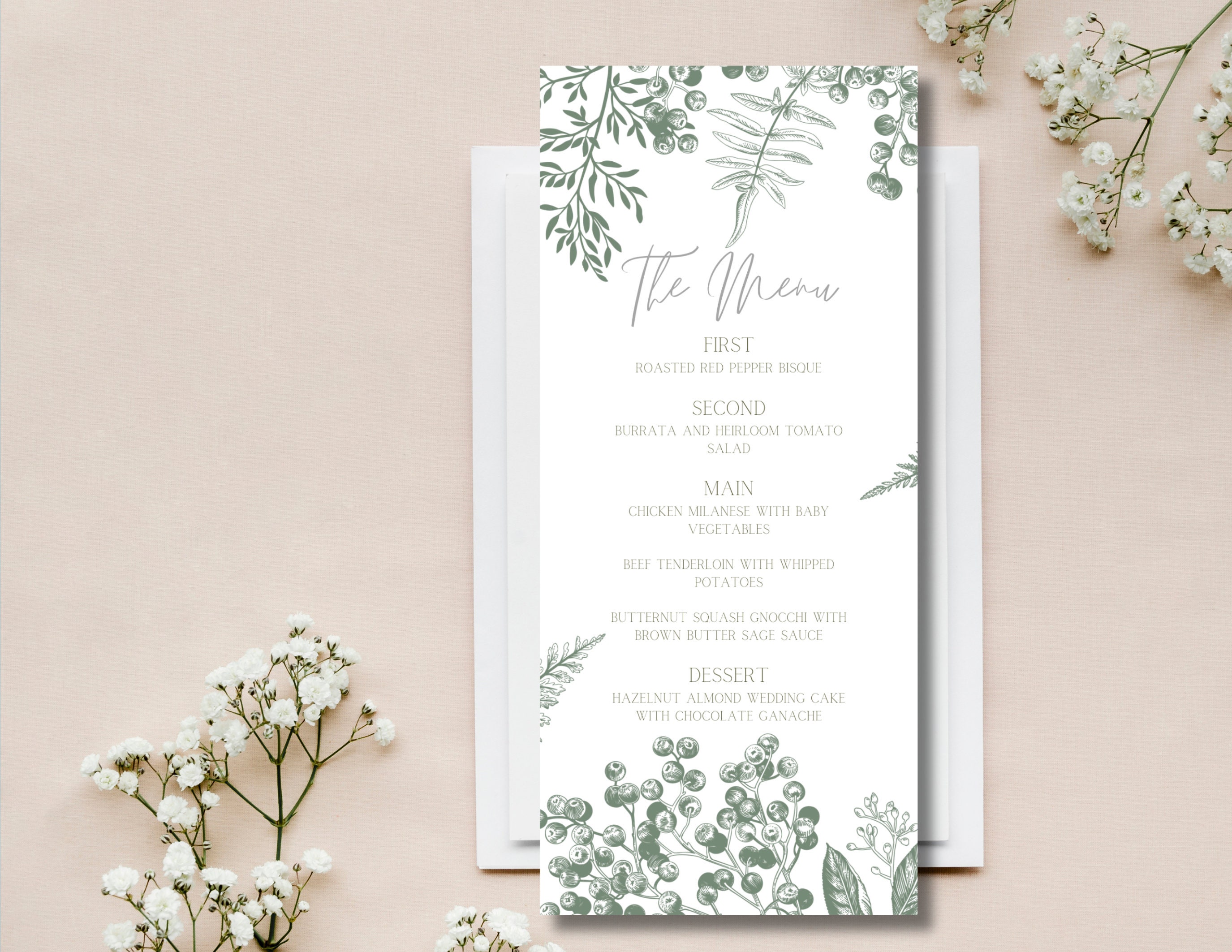 Greenery Wedding Menu Template, Printable Wedding Menu, Floral Wedding ...