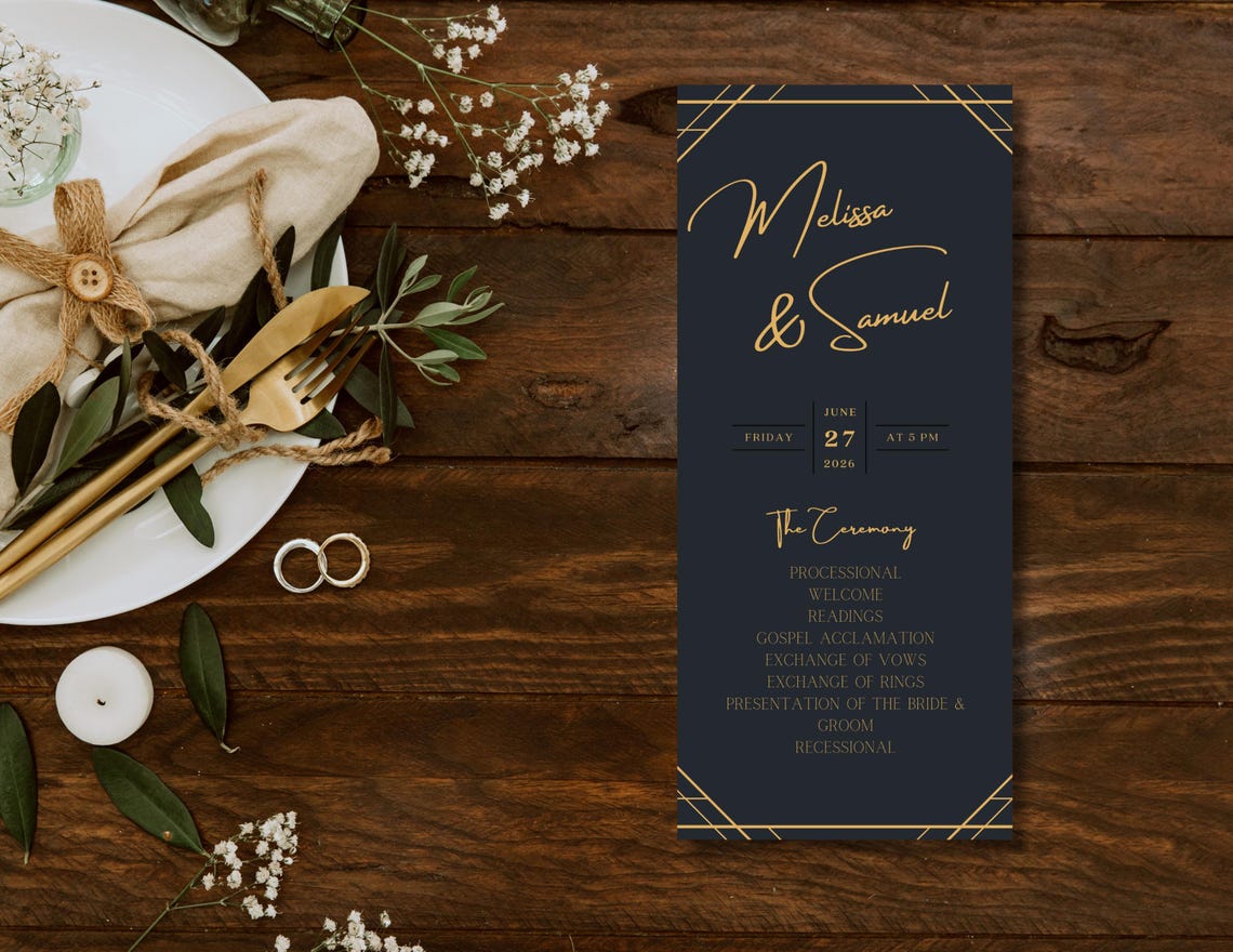 Art Deco Wedding Program Template, Printable Wedding Program, Black, Gray, Gold Wedding Program ...