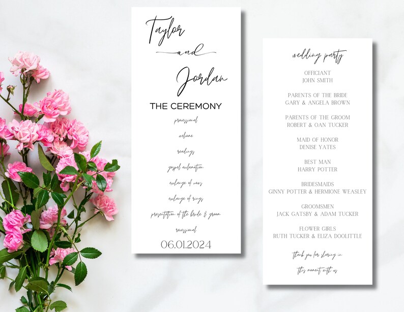 Minimalist Wedding Program Template, Printable Wedding Program, Black ...