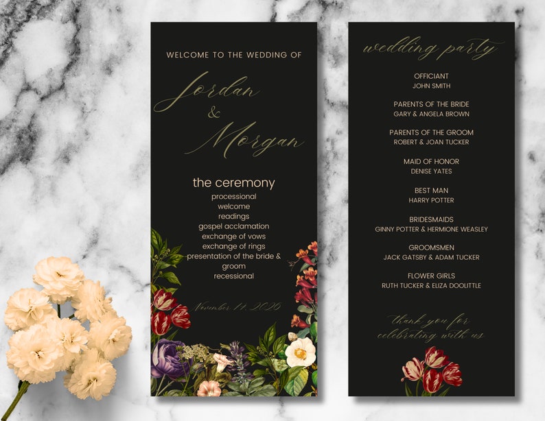 Moody Floral Wedding Program Template: Dark Romantic Design (digital ...