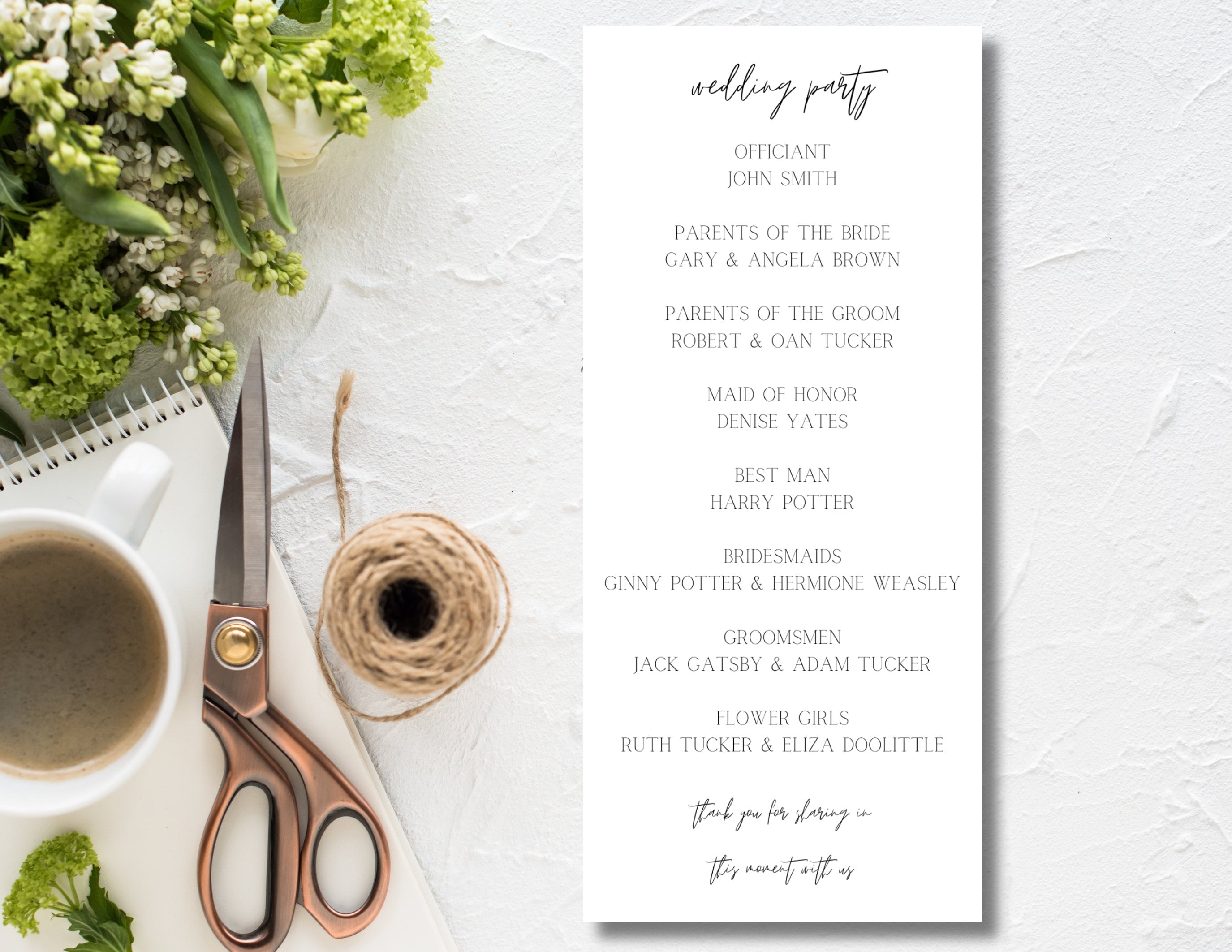 Minimalist Wedding Program Template, Printable Wedding Program, Black ...