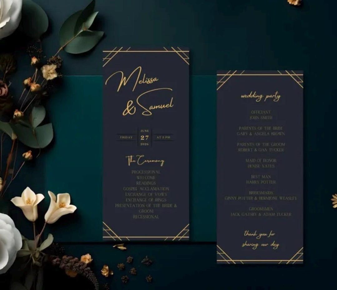 Art Deco Wedding Program Template, Printable Wedding Program, Black ...
