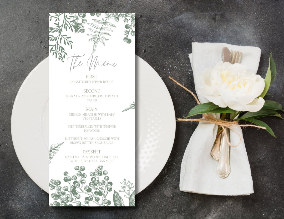 Greenery Wedding Menu Template, Printable Wedding Menu, Floral Wedding ...