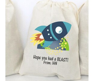Set of 4 Hand-stenciled Outer Space Gift or Party Favor Bags Cotton ...