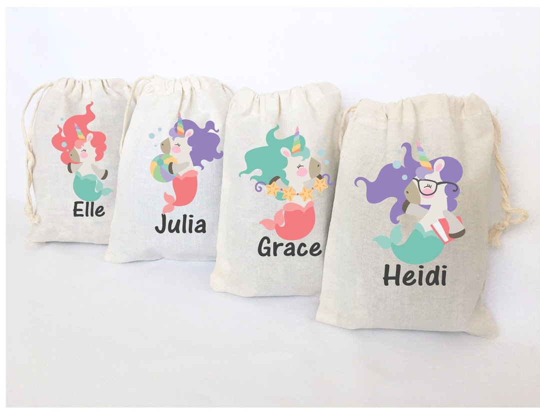 Mermicorn Party Favor Bags: Set of 5 Personalized Cotton Bags - Etsy