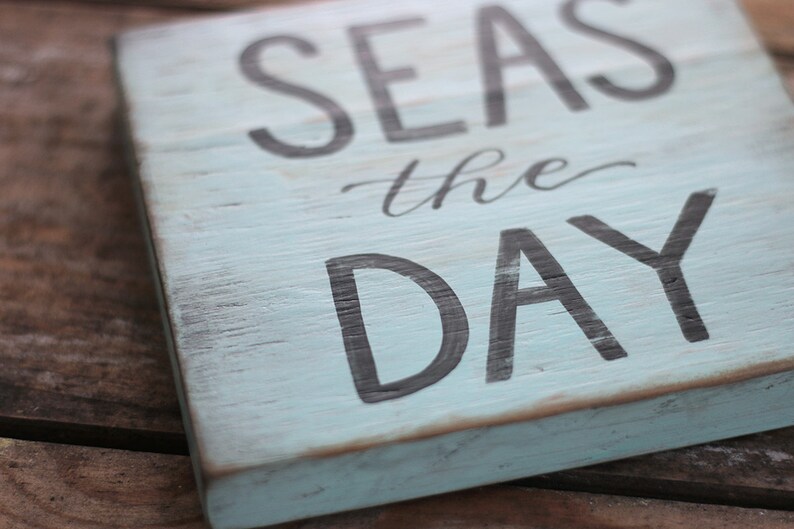 Seas the Day Sign Rustic Beach Wall Decor Hand Painted - Etsy