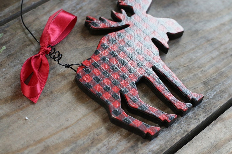 Personalized Christmas Ornament Buffalo Check Moose Ornament - Etsy