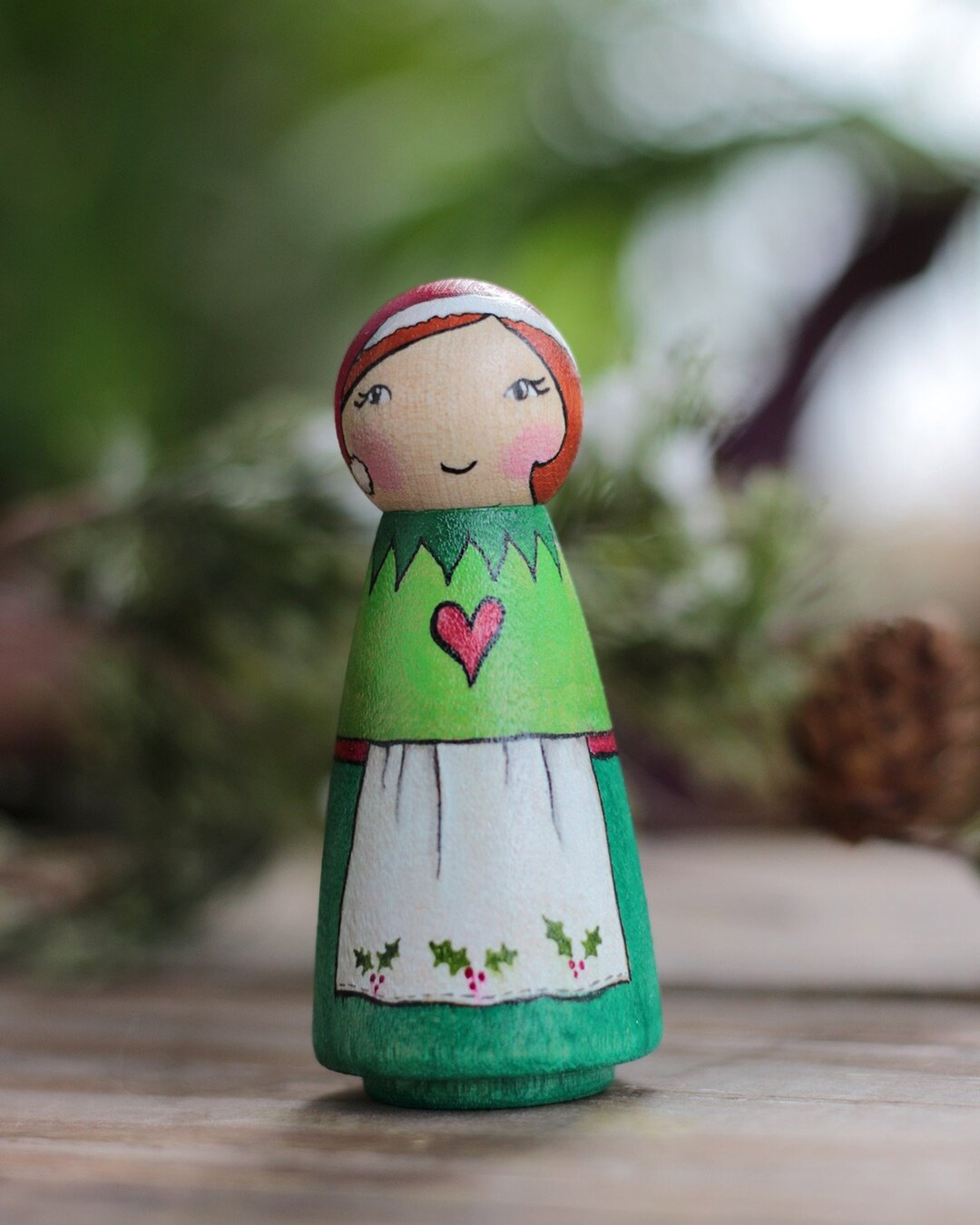 Christmas Peg Doll, Christmas Elf Lady Peg Doll, Christmas Mixed Media ...