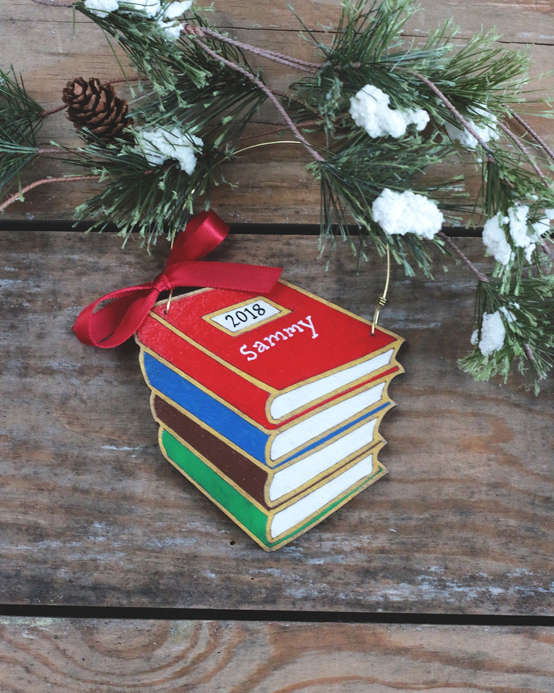 Personalized Stack of Books Ornament | Custom Ornament for Teacher ...