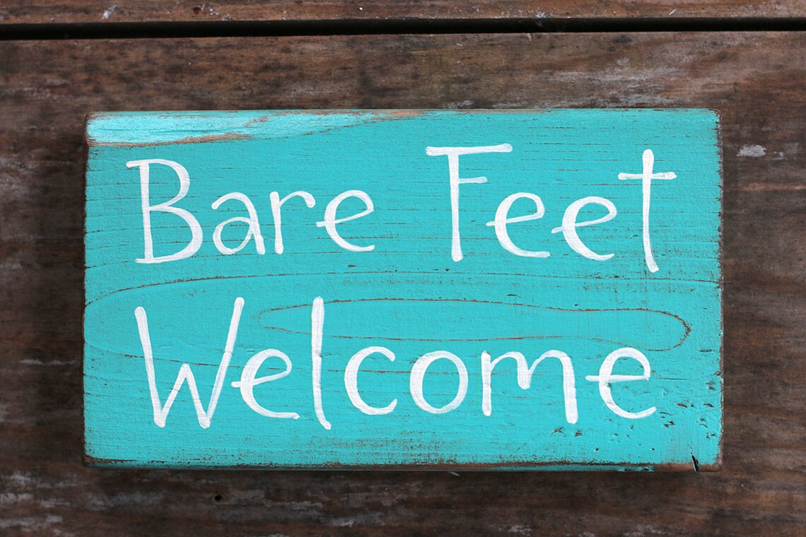 Rustic Beach Decor Bare Feet Welcome Sign Custom Hand | Etsy