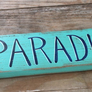 Paradise Found Wood Sign, Rustic Beach Wall Decor, Custom Hand Painted ...