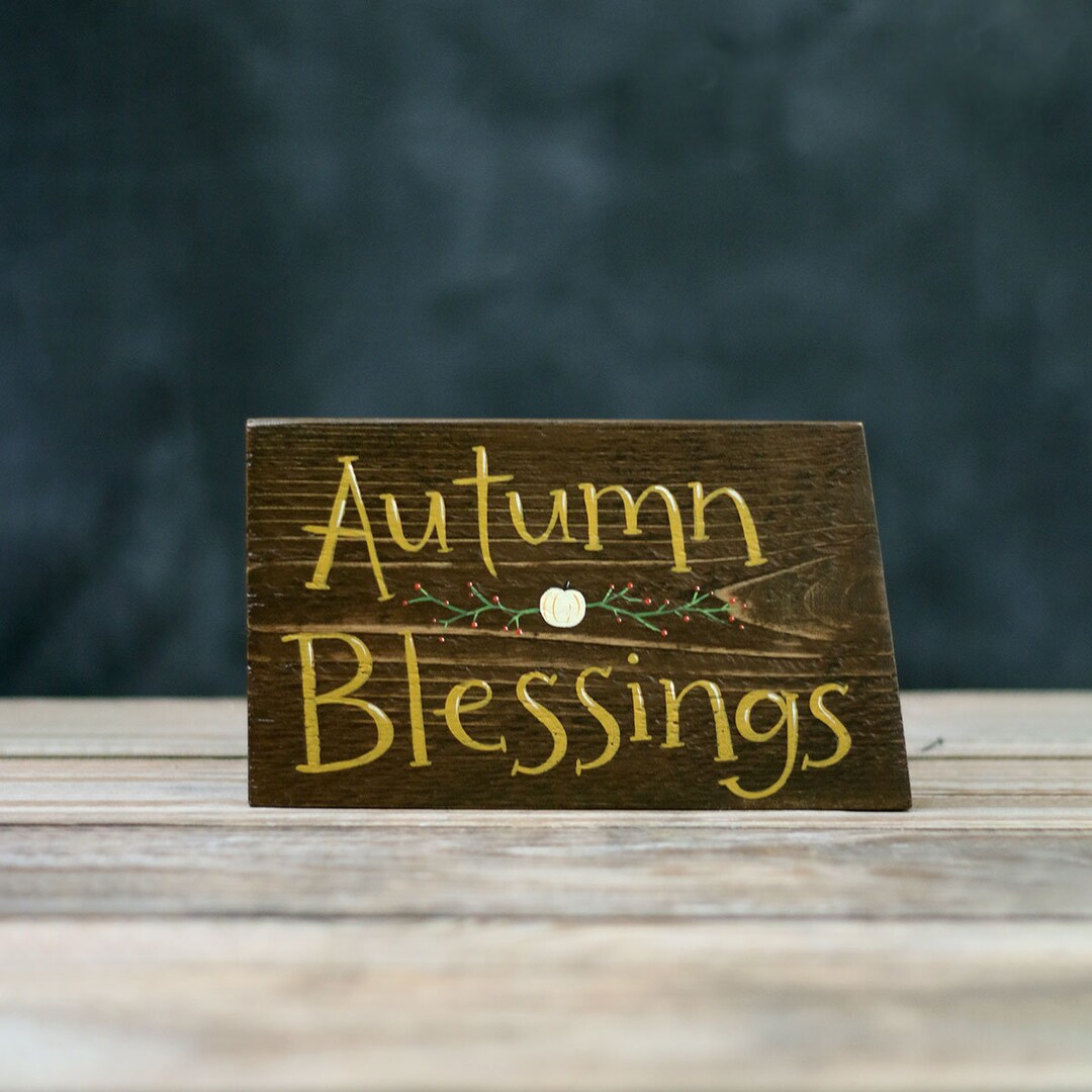 Autumn Blessings Sign With Pumpkin & Bittersweet, Hand Painted Wood ...