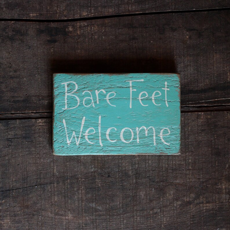 Rustic Beach Decor Bare Feet Welcome Sign Custom Hand | Etsy